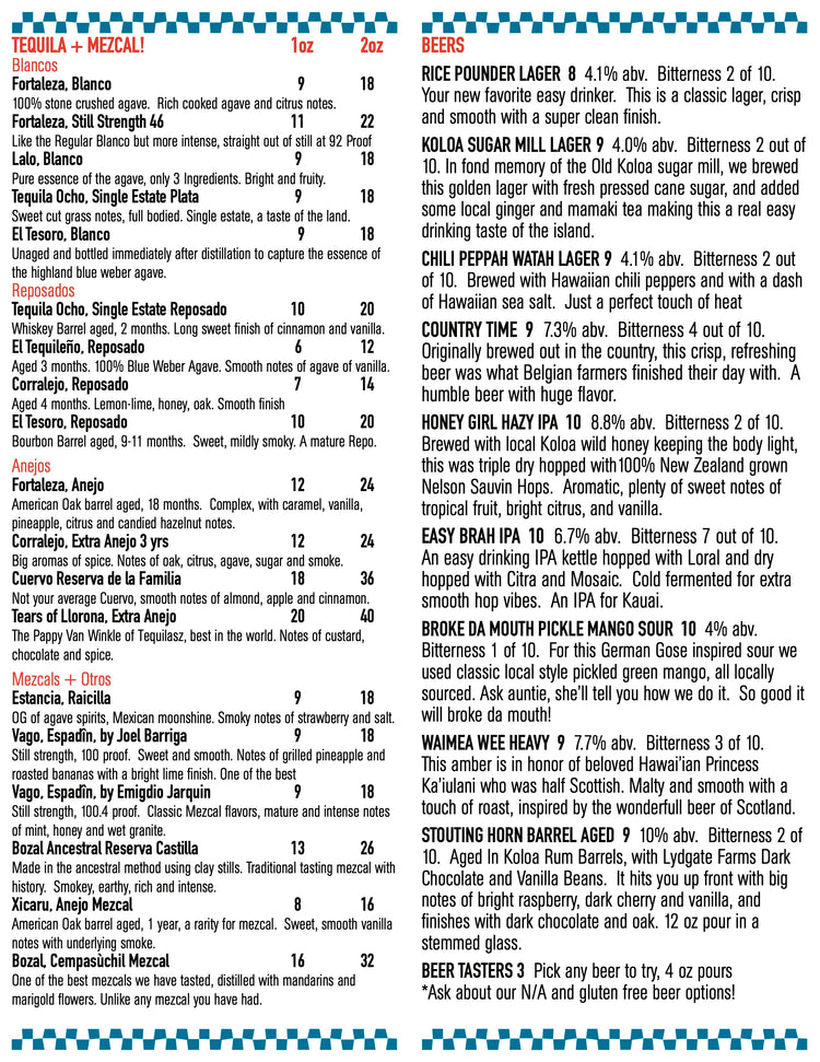 MENU – Mucho Aloha Brewhouse