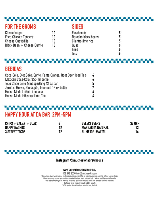MENU – Mucho Aloha Brewhouse