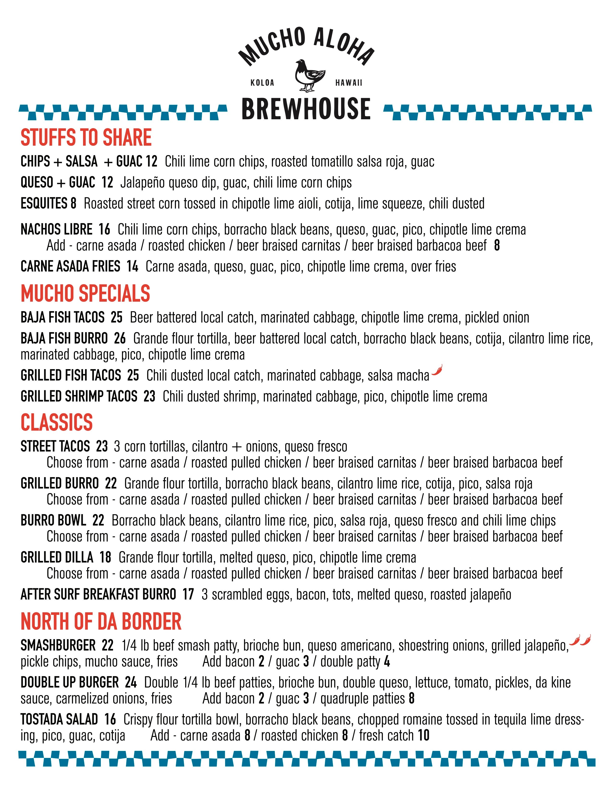 MENU – Mucho Aloha Brewhouse